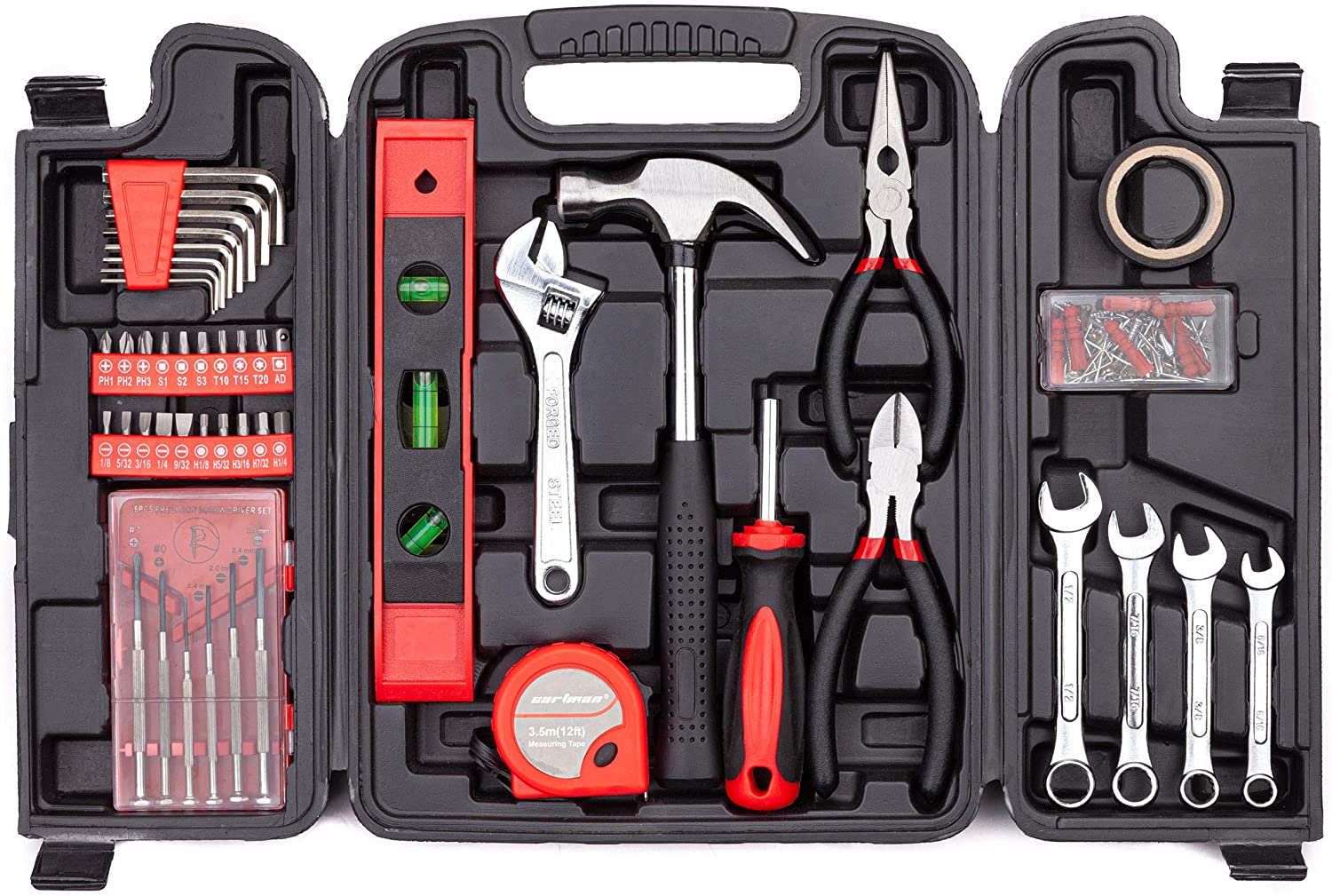 Cartman 136 Piece Tool Set - General Household Hand Tool Kit with Plas